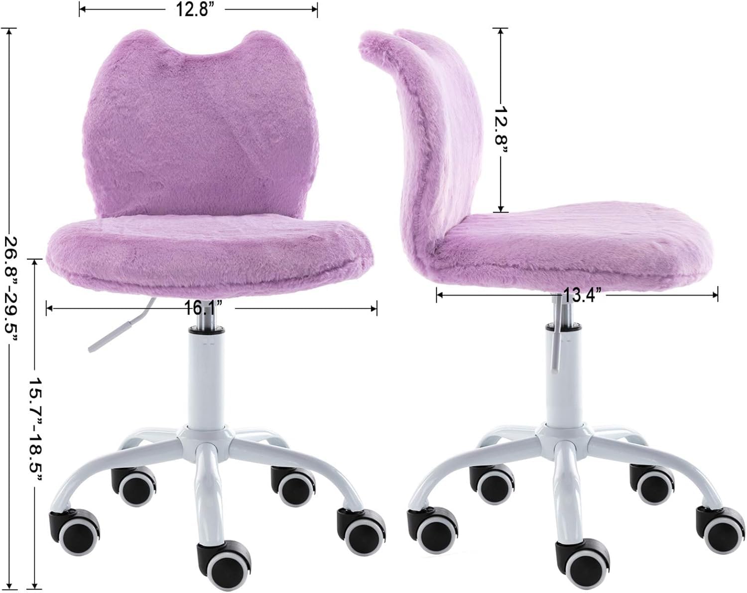 Modern Cute Cat Kids Desk Chair, Comfortable Fuzzy Small Desk Chair for Girls and Boys, Ergonomic Adjustable Swivel Computer Chair, Hello Kitty Vanity Chair Study Rolling Stools with Wheels, Purple