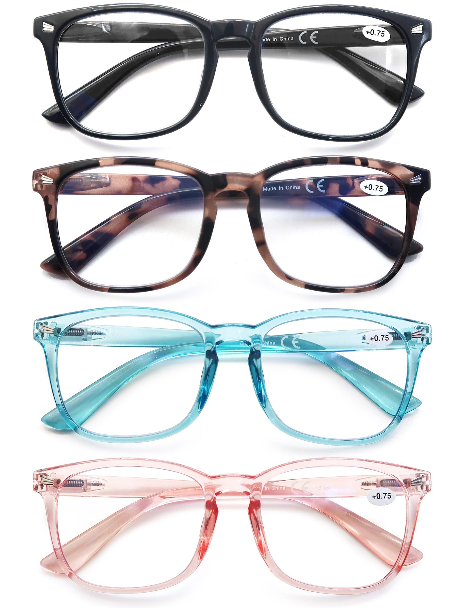 HAPJOYS Women's Reading Glasses Blue Light Blocking Computer Readers +0.75 for Women Blue Ray Cheaters 4 Pack Anti Glare Reduce Eyestrain Protect Eyes