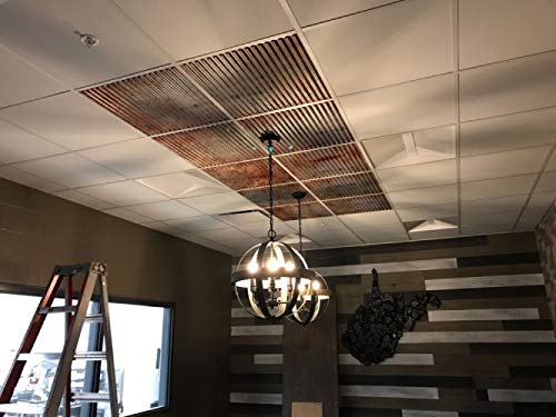 From Plain To Beautiful In Hours 261 Ridged Metal PVC 2' x 4' Lay-in Ceiling Tile (Covers / 8 sq.ft), Old Tin Roof, 1 Piece