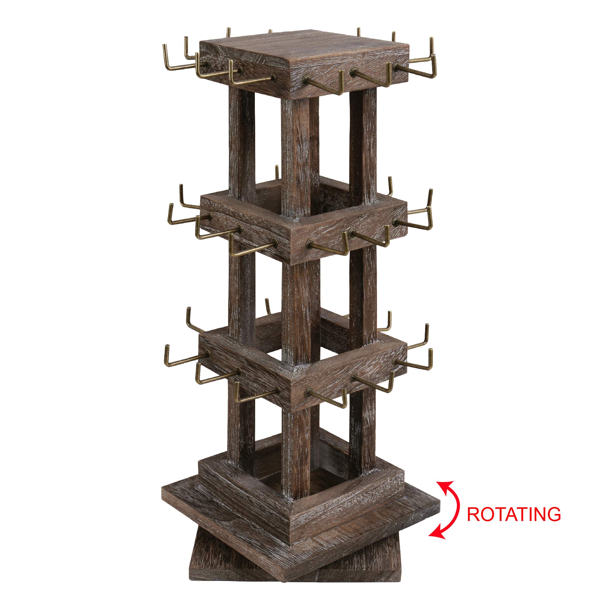 Ikee Design Wood Rotating Jewelry Display Stand Tower,Spinning Keychain Display Stand,36 Hooks Spinning Necklace, Bracelet, Earring Rack for Vendor, Coffee Color