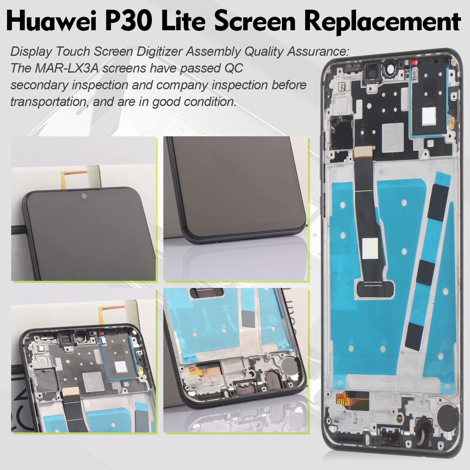 Screen Replacement for Huawei P30 Lite MAR-LX3A 24MP 6.15" LCD Display Touch Digitizer Assembly with Tools (Black with Frame)