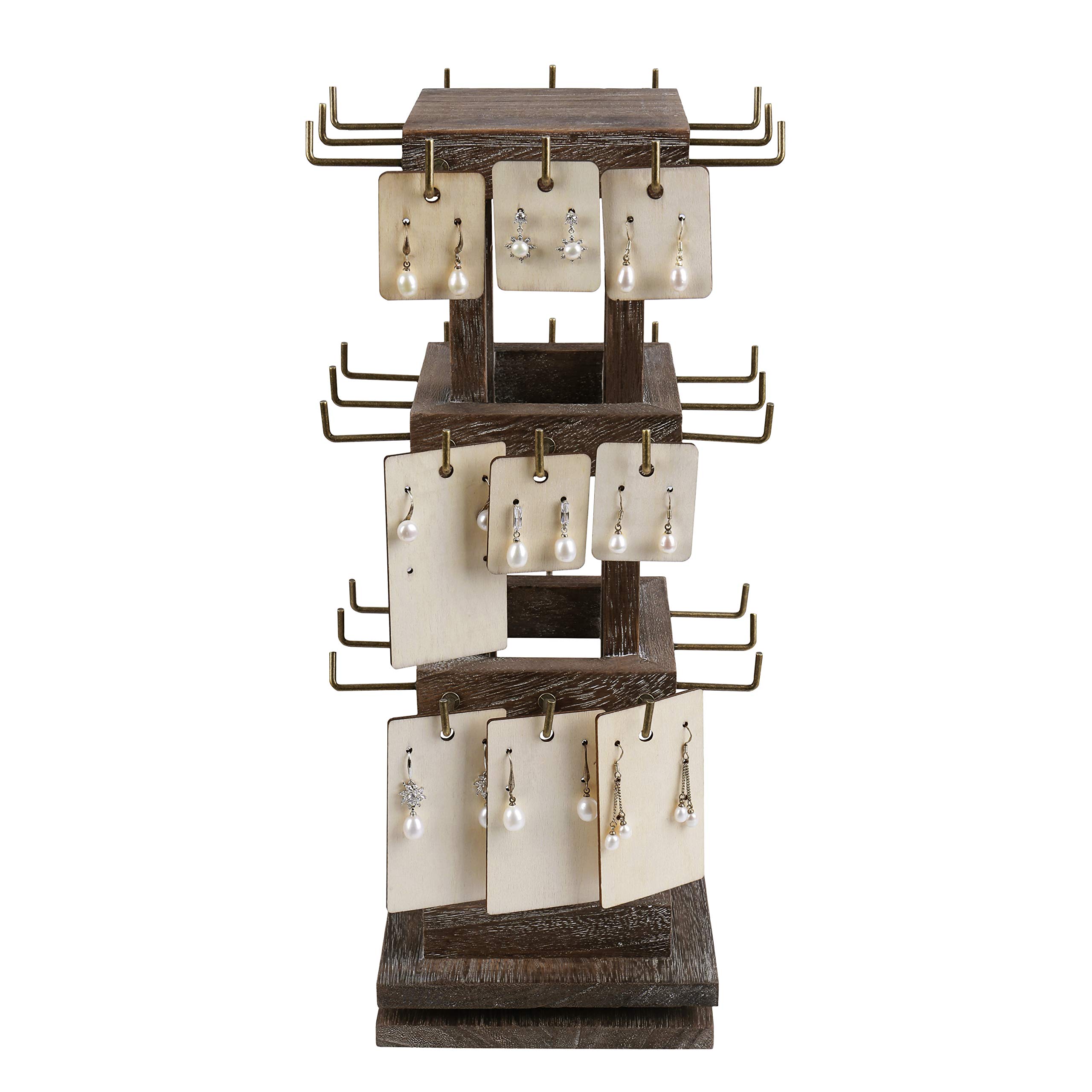Ikee Design Wood Rotating Jewelry Display Stand Tower,Spinning Keychain Display Stand,36 Hooks Spinning Necklace, Bracelet, Earring Rack for Vendor, Coffee Color