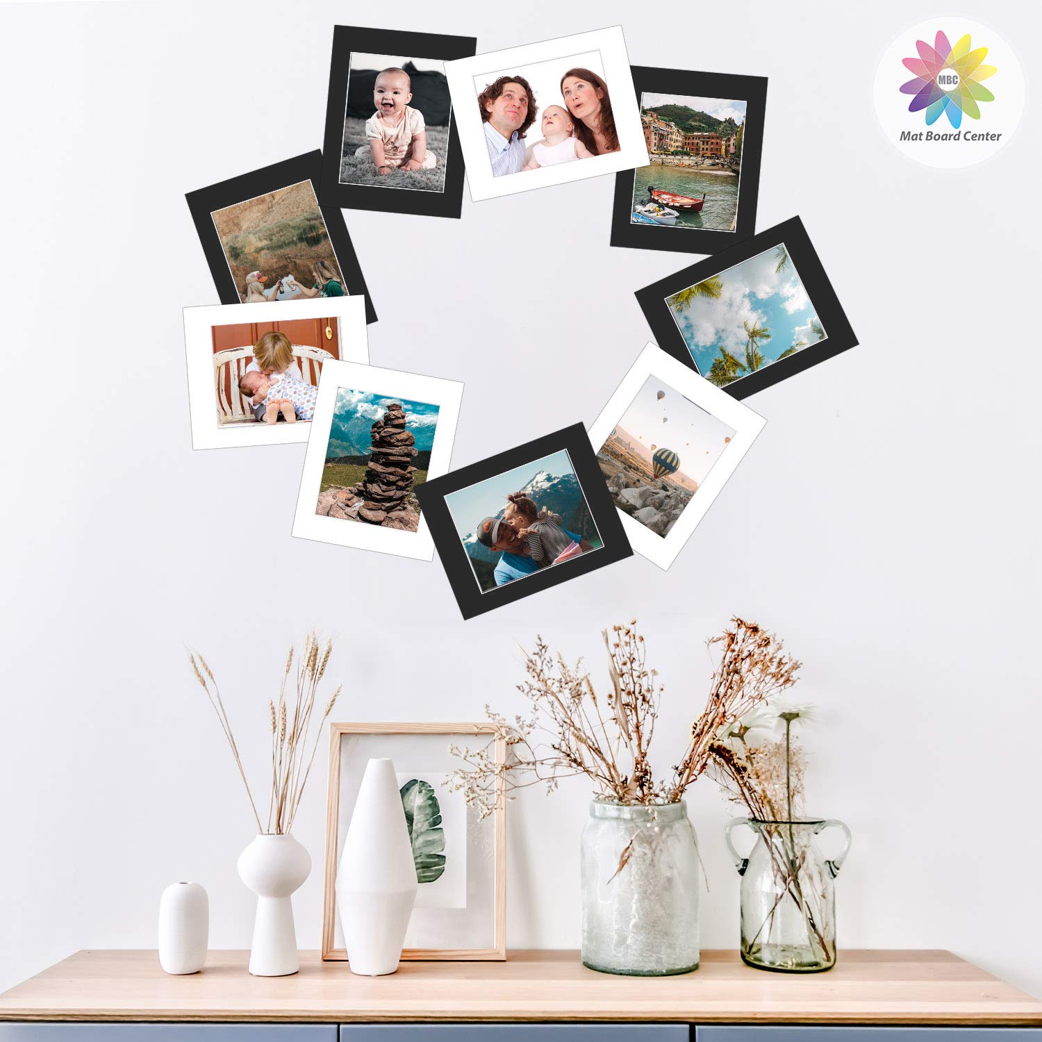 Mat Board Center, Pack of 10 5x7 Uncut Matte Boards, White and Black Backing Mat Boards for Prints, Frames, Photos, Crafts