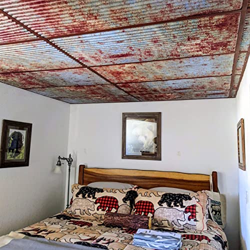 From Plain To Beautiful In Hours 261 Ridged Metal PVC 2' x 4' Lay-in Ceiling Tile (Covers / 8 sq.ft), Old Tin Roof, 1 Piece