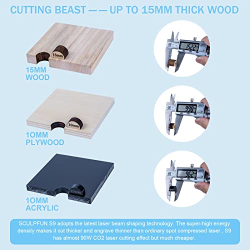 SCULPFUN S9 Laser Engraver, 90W Effect High Precision CNC Laser Cutter and Engraver Machine, Deep Cutting for 15mm Wood, 0.06mm Ultra-Fine Fixed-Focus Compressed Spot