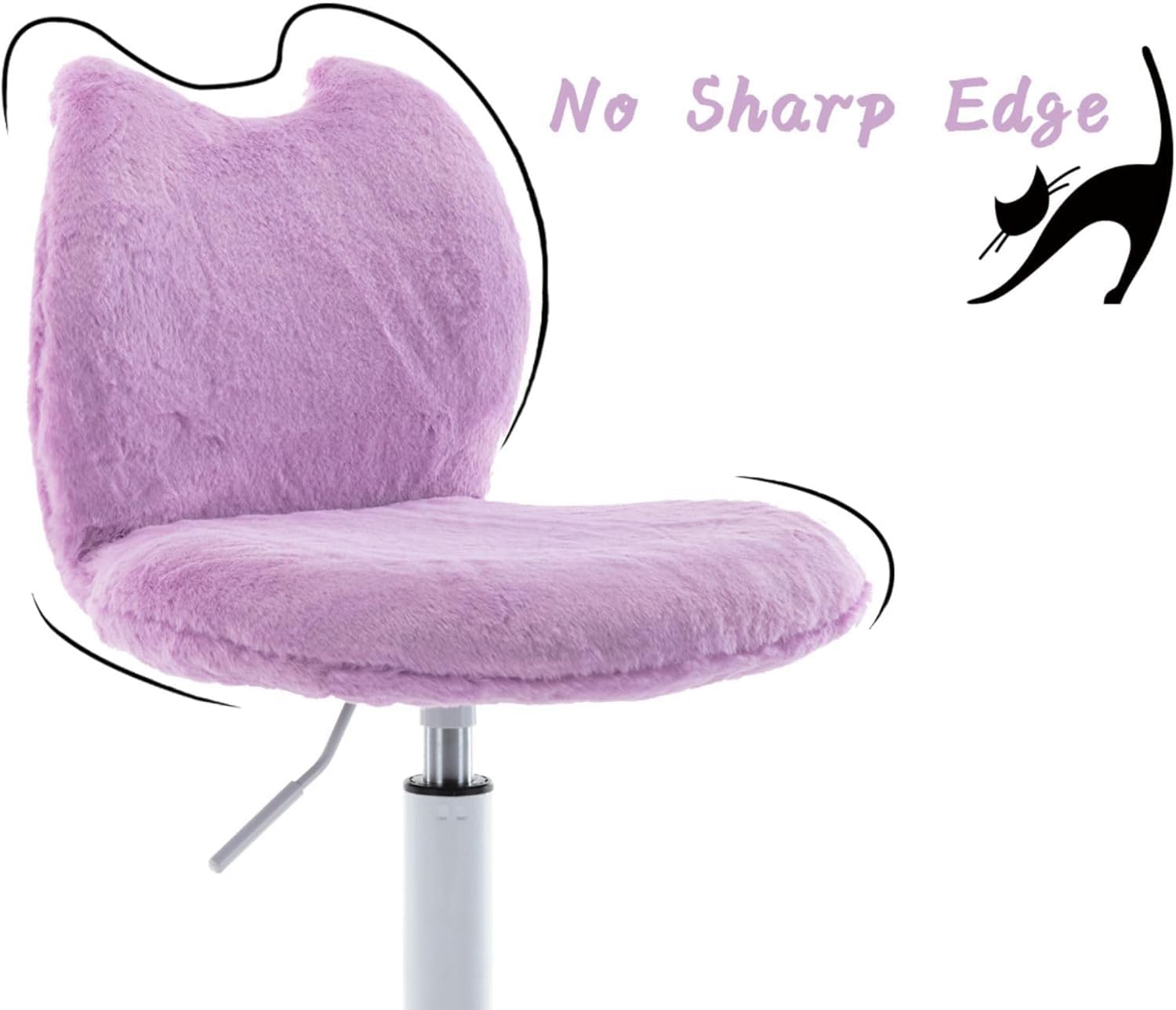 Modern Cute Cat Kids Desk Chair, Comfortable Fuzzy Small Desk Chair for Girls and Boys, Ergonomic Adjustable Swivel Computer Chair, Hello Kitty Vanity Chair Study Rolling Stools with Wheels, Purple