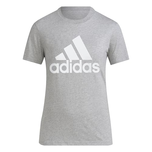 adidas Women's Essentials Logo Tee, Medium Grey Heather/White, Large