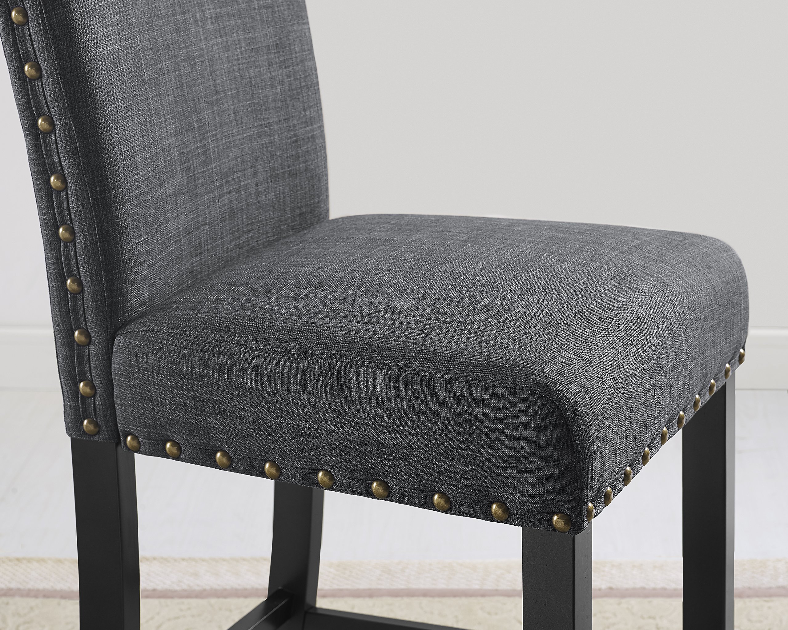 Roundhill Furniture Biony Gray Fabric Counter Height Stools with Nailhead Trim, Set of 2 Biony Fabric Counter Height Dining Bench with Nailhead Trim, Grey