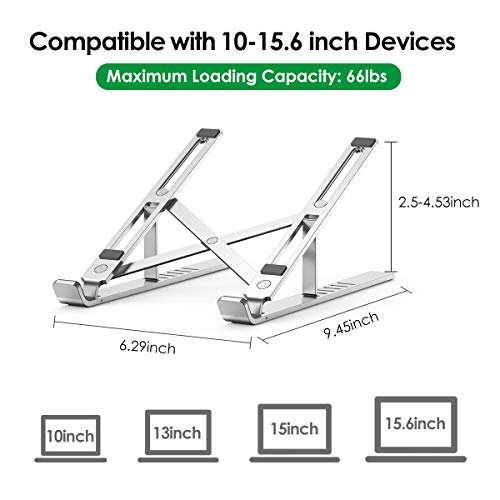 licheers Laptop Stand for Desk, Adjustable Ergonomic Portable Aluminum Laptop Holder, Foldable Computer Stand 7 Angles Anti-Slip Laptop Riser Compatible with 9-15.6 inch Laptops, Silver