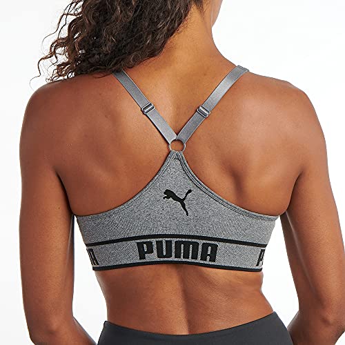 PUMA womens Seamless Sports Bra, Grey/Black, X-Large US