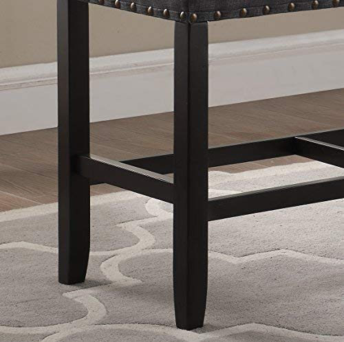 Roundhill Furniture Biony Gray Fabric Counter Height Stools with Nailhead Trim, Set of 2 Biony Fabric Counter Height Dining Bench with Nailhead Trim, Grey