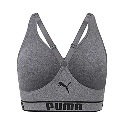 PUMA womens Seamless Sports Bra, Grey/Black, X-Large US