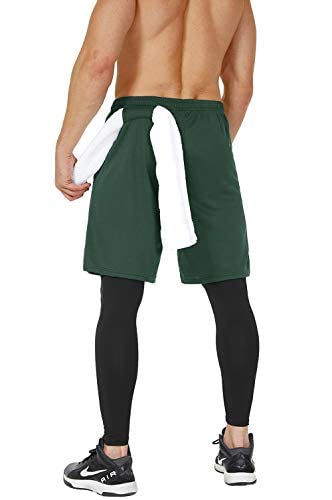 SILKWORLD Men's 2 in 1 Running Compression Tights Pants Mesh Athletic Workout Gym Legging,Black,Large