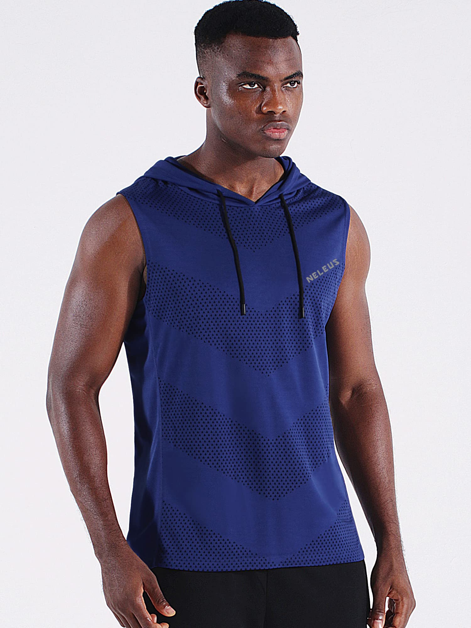 NELEUS Men's Workout Tank Tops Sleeveless Running Shirts with Hoodie,5098,3 Pack,Grey/Blue/Red,2XL