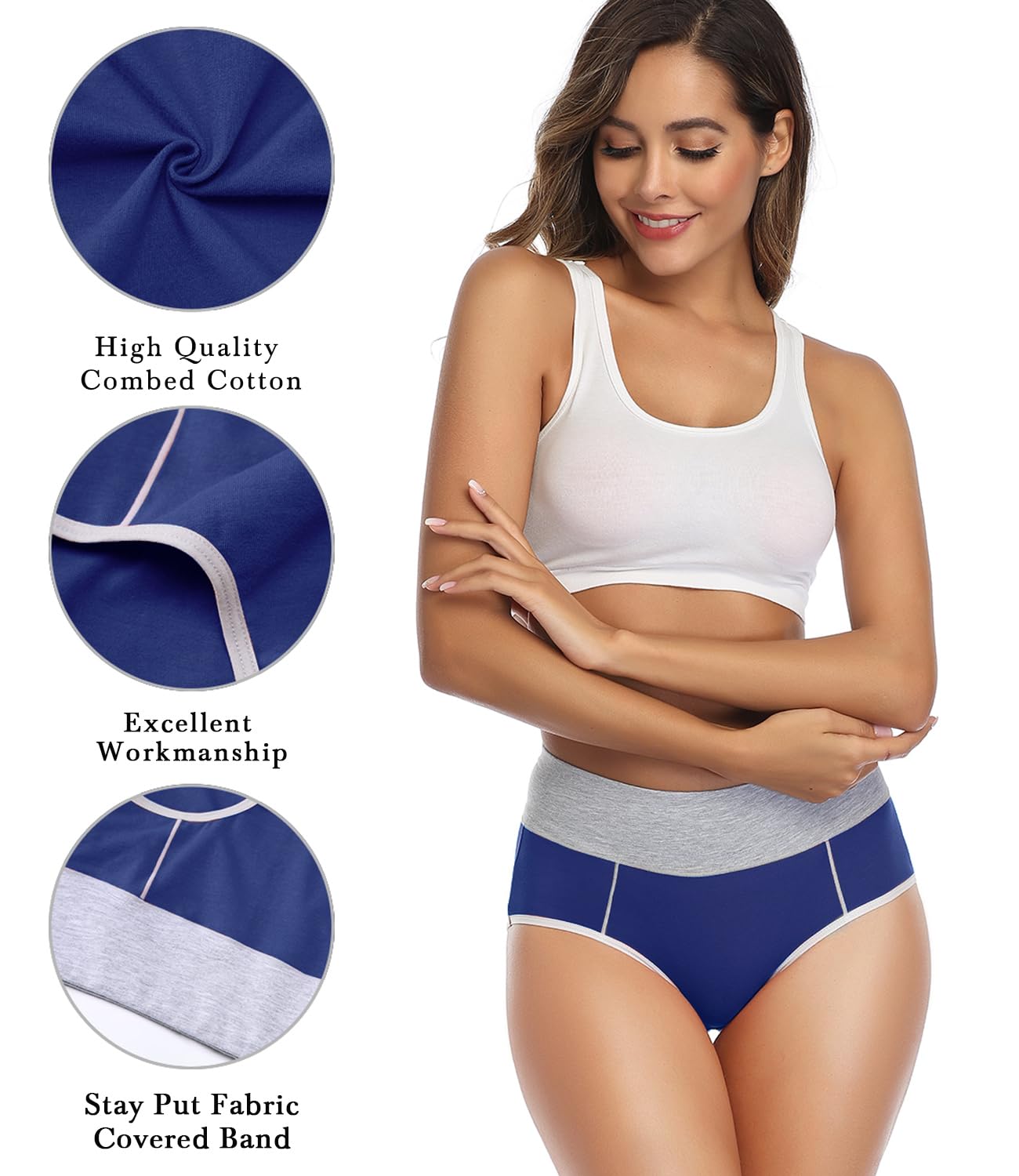 wirarpa Women's Soft Cotton Underwear Briefs Breathable 5 Pack High Waist Full Coverage Multicolor Ladies Panties Large