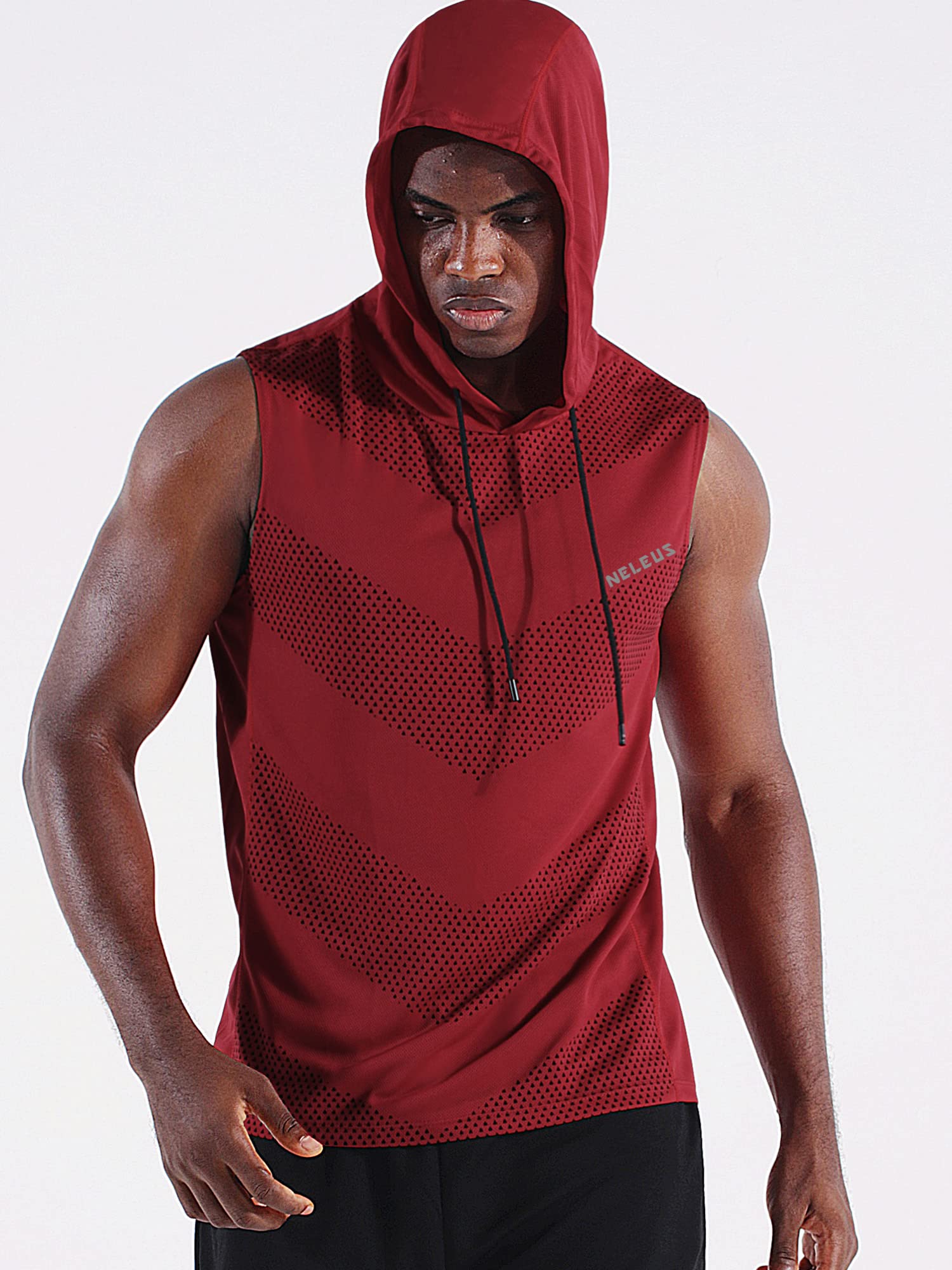 NELEUS Men's Workout Tank Tops Sleeveless Running Shirts with Hoodie,5098,3 Pack,Grey/Blue/Red,2XL