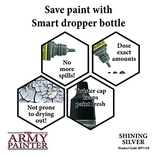 The Army Painter Warpaints Metallics: Shinning Silver β 1x 18ml Acrylic Paint Hobby Paint β Dungeons and Dragons Miniatures, Warhammer 40K Miniatures, Models β TTRPG D&D DND (WP1129)