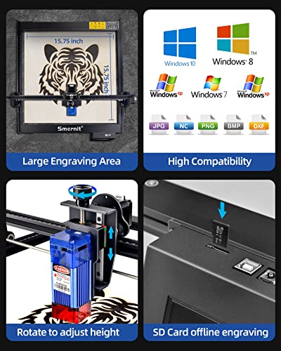 Laser Engraver SMERNIT S2, 40W High Accuracy Laser Engraving Machine with LED Touchscreen, 5W-5.5W Output Power Laser Engraver and Cutter for Wood, Metal, Acrylic, Leather