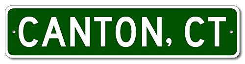 Canton, Connecticut - USA City and State Street Sign - Personalized Metal Street Sign, Man Cave Destination Sign, Perfect Idea, Pub Bar Wall Decor - 4x18 inches