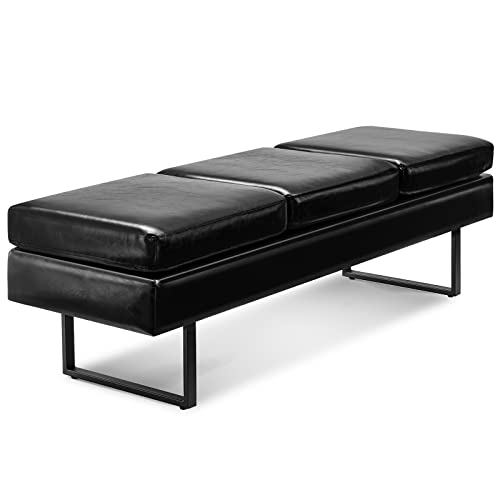 OmySalon Waiting Room Bench Seating,Salon Reception Bench Office Chair, Heavy Duty Guest Lobby Chair, 59.5'' Conference Room Chairs for Beauty Barber Furniture, Faux Leather,Black