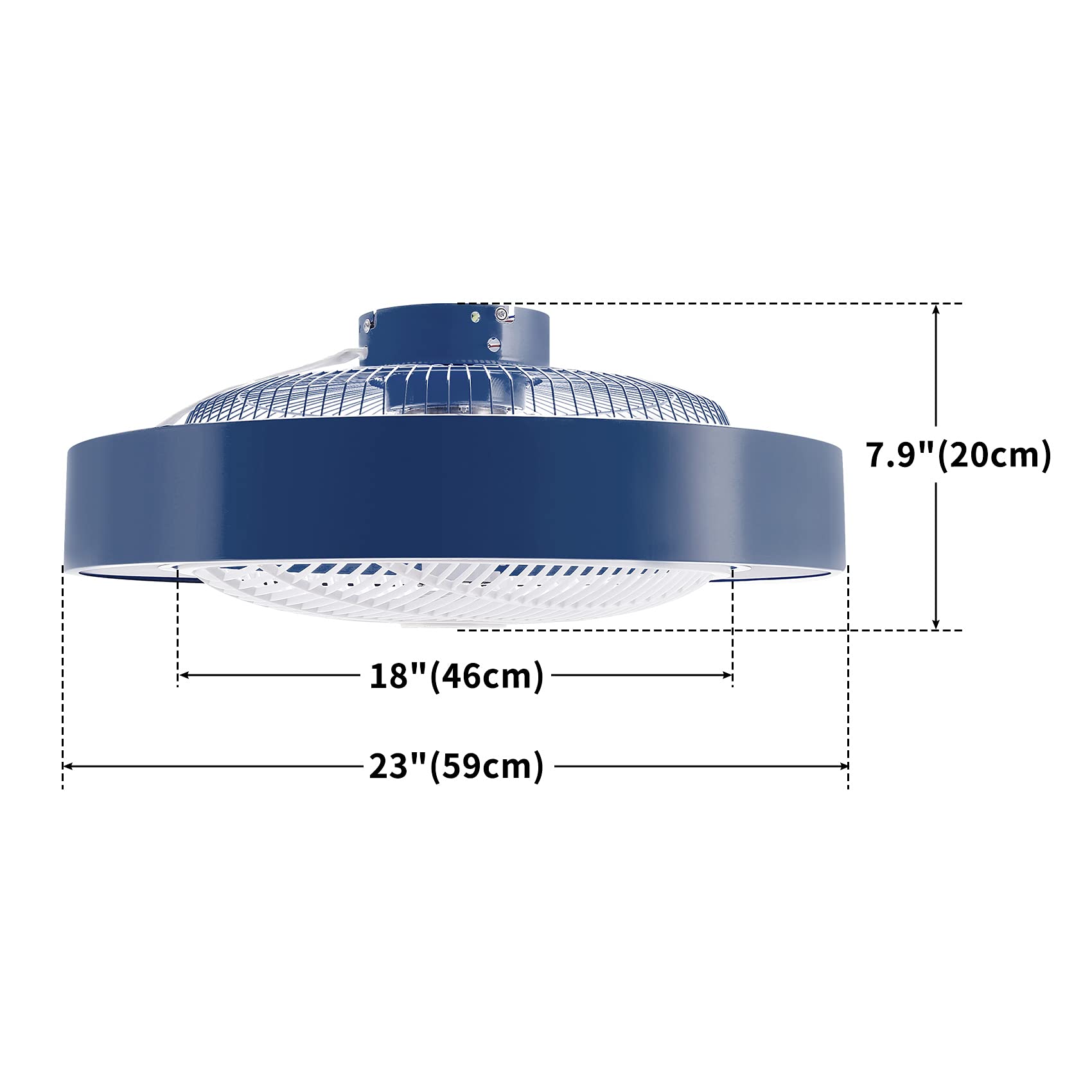 TC-Home Ceiling Fan with LED Light Invisible Blades 22 inches Morden Blue Lighting Color Changing Close to Ceiling Chandelier Fan