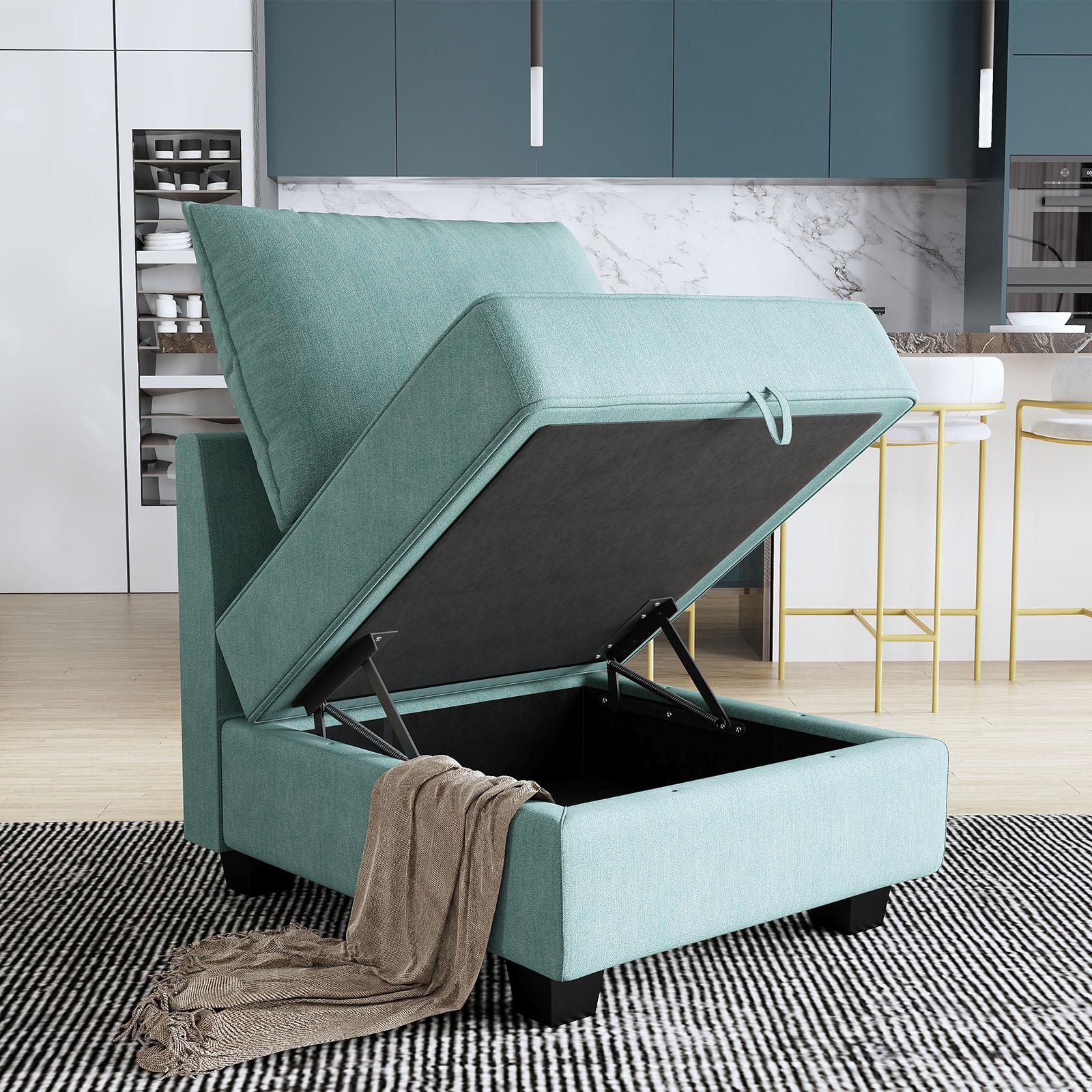 HONBAY Modern Fabric Middle Module for Modular Sofa Customizable Sectional Sofa Couch Accent Armless Chair, Aqua Blue