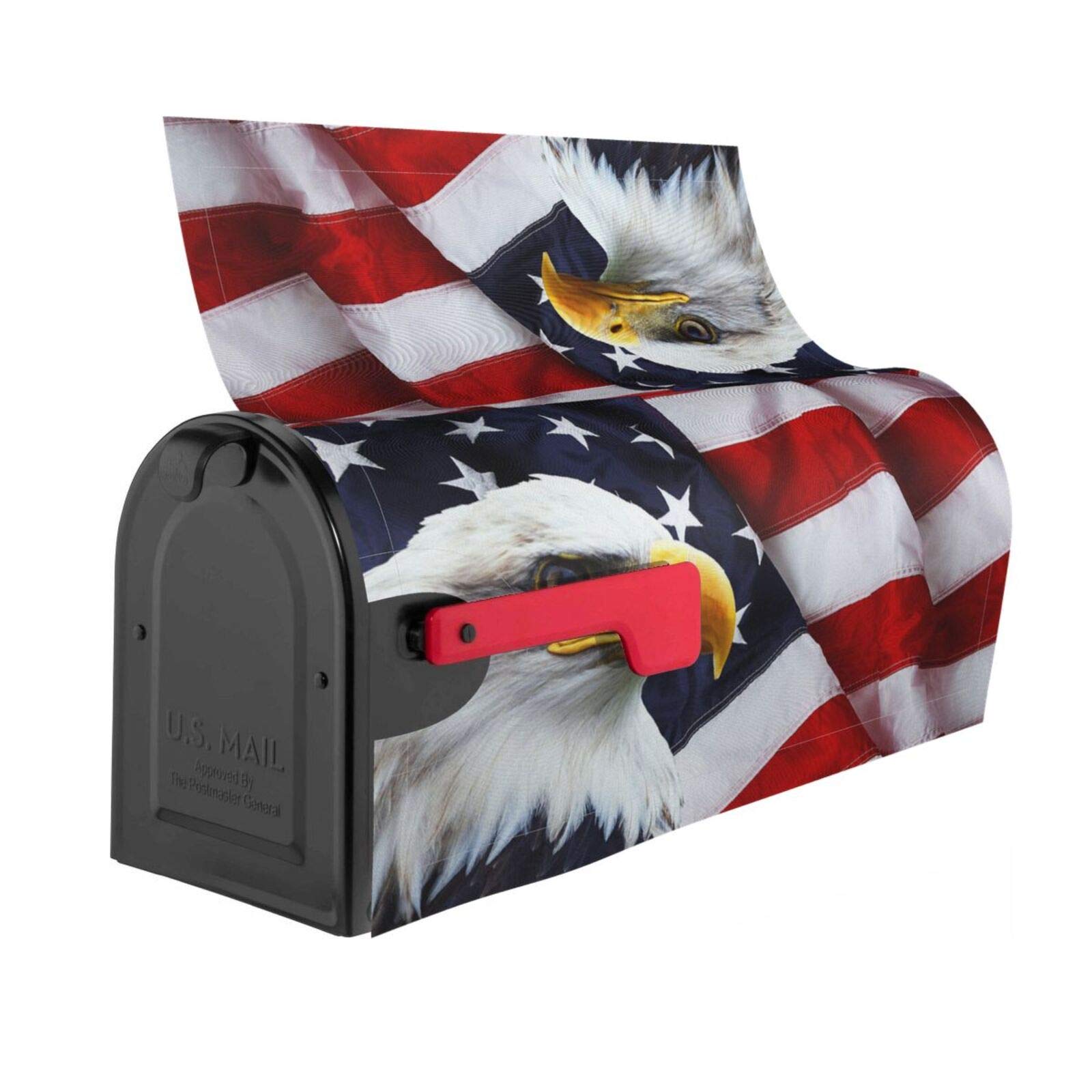 Ouqiuwa American Flag Welcome Magnetic Mailbox Cover, Mailbox Wrap Decorative for Garden Yard Home 21" Lx 18" W