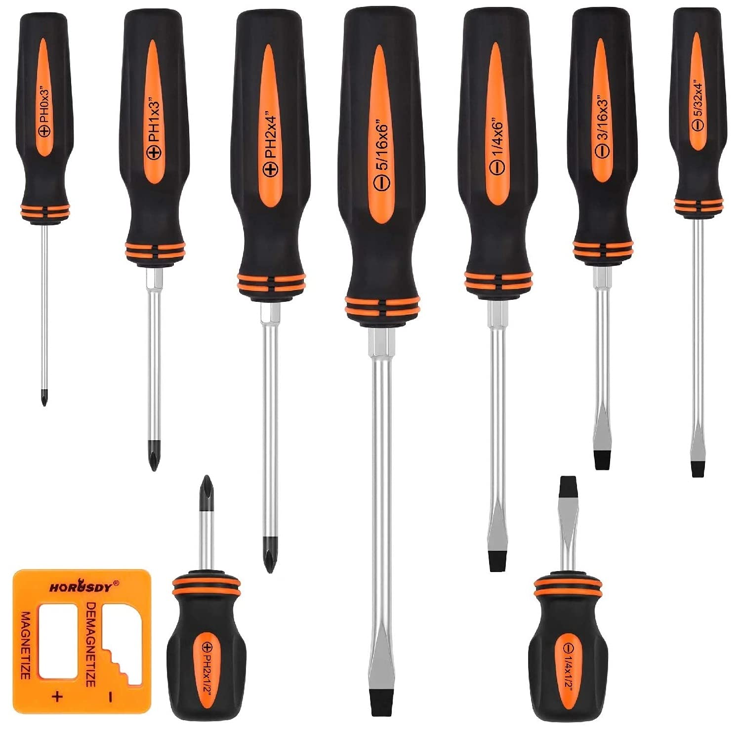 HORUSDY 10-Pieces Magnetic Screwdriver Set, 4 Phillips and 5 Flat Head Tips Screwdriver for Fastening and Loosening Seized Screws