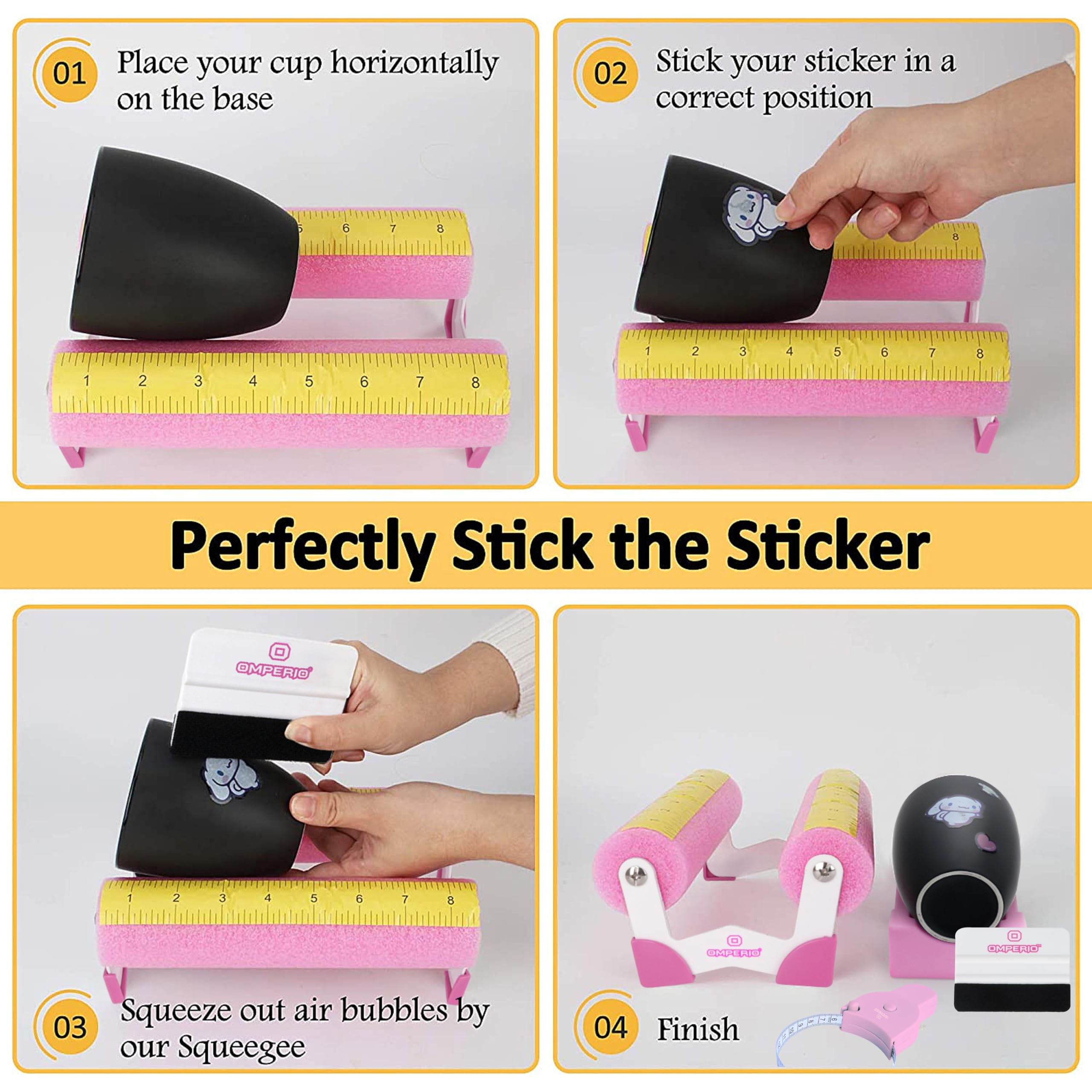 OMPERIO Cup Cradle for Crafting Tumbler, Cup Cradle for Tumblers with Felt Edge Squeegee to Apply Vinyl Decals with Measurements for Mugs (Pink)