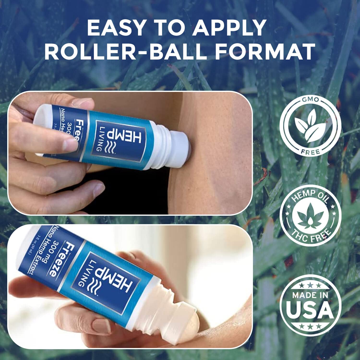 HEMP LIVING Freeze Nano Hemp Extract Roll On, Cold Therapy, Roll On for Muscles and Joint Strain, 3 oz Roll on Bottle (750 mg)