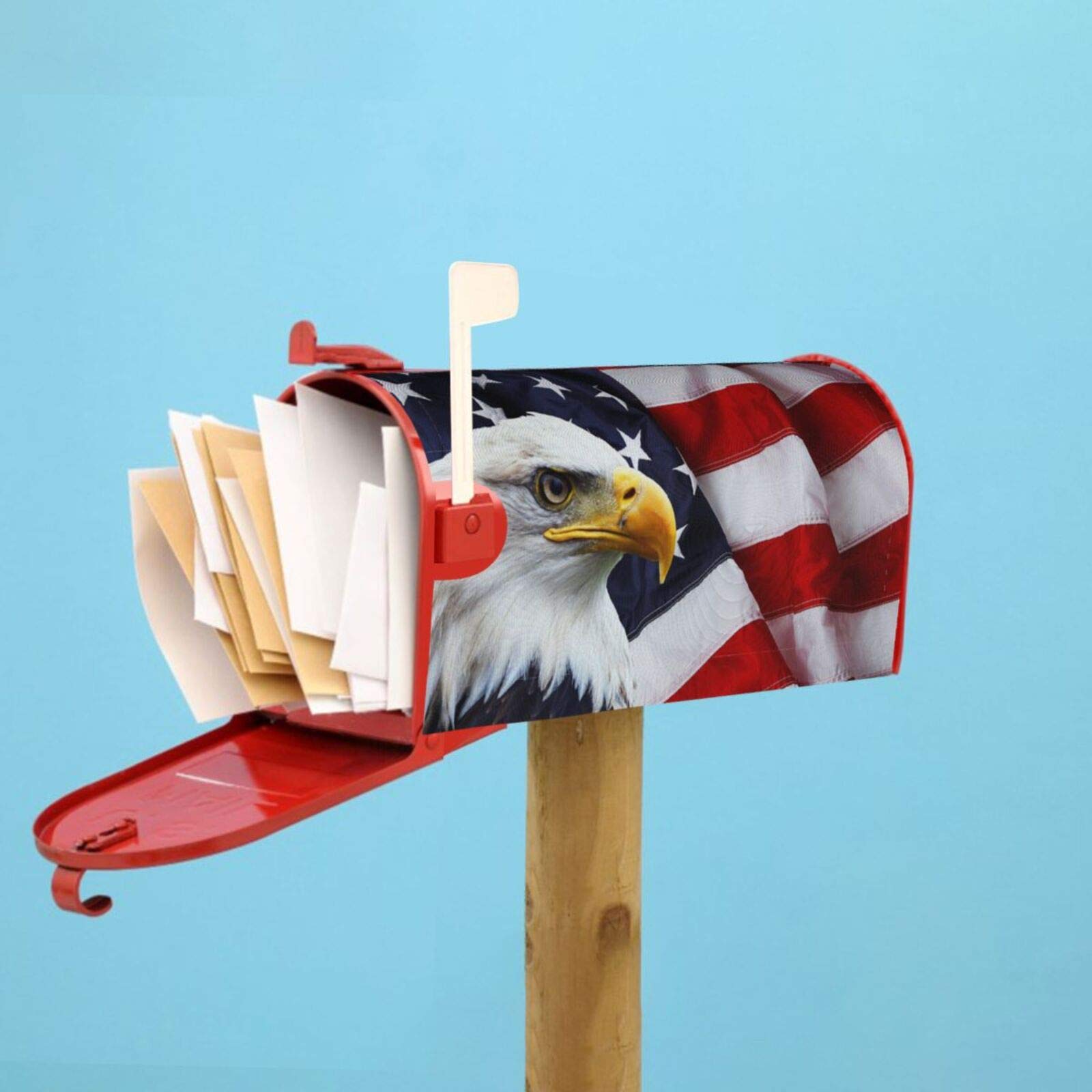 Ouqiuwa American Flag Welcome Magnetic Mailbox Cover, Mailbox Wrap Decorative for Garden Yard Home 21" Lx 18" W