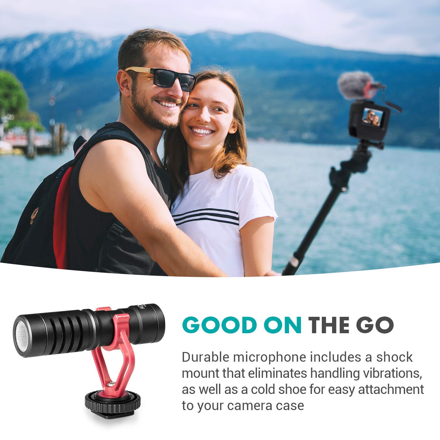 Movo GPR-5 GoPro Case with Microphone for Camera - for GoPro Hero 5, 6, 7 - Includes VXR10 Microphone for iPhone, Android, Camera - Shoe Mount for Shotgun Mic - GoPro Mic Adapter Not Included
