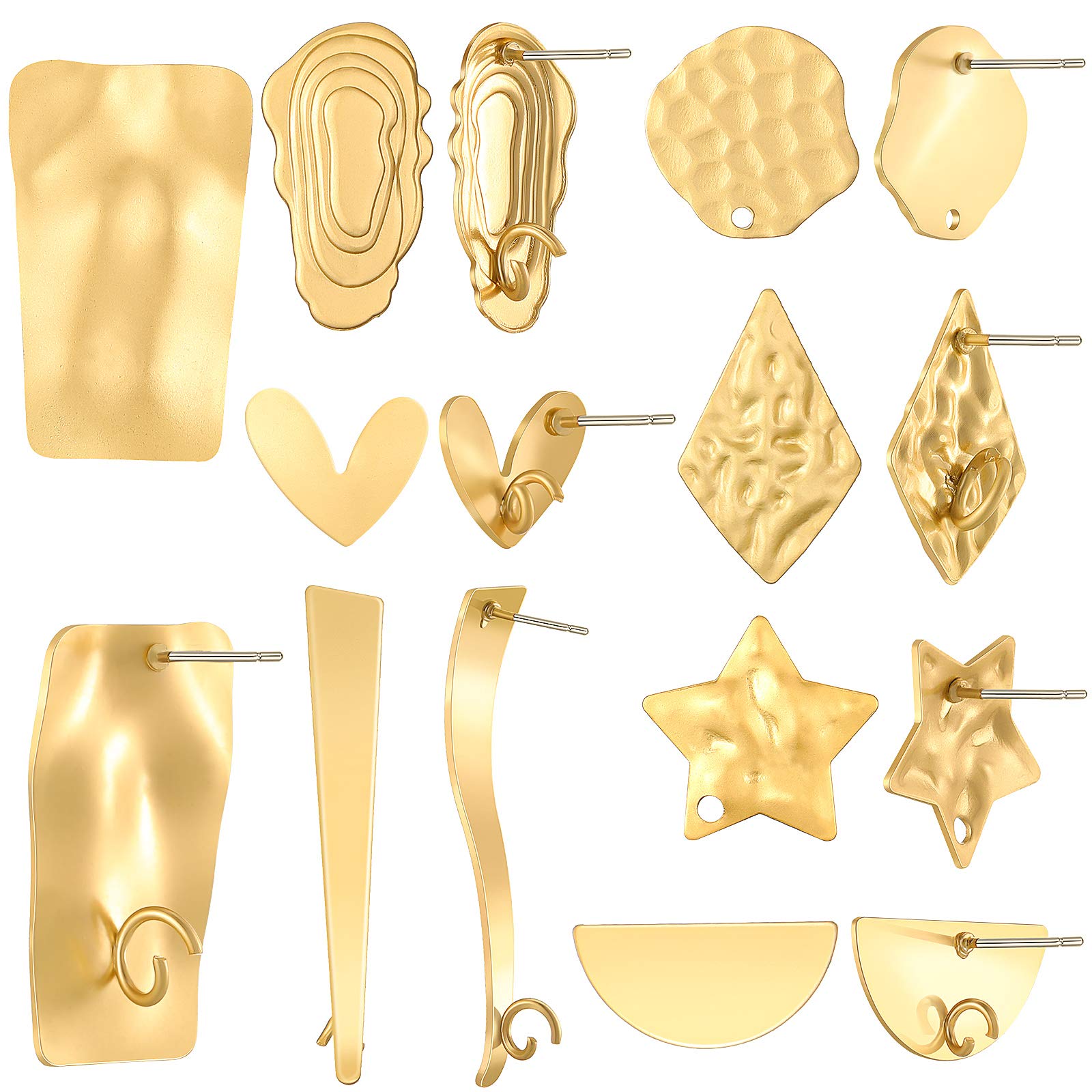 80 Pieces Gold Plated Earring Posts Earring Studs with Loop Hole Heart Star Shaped Earring Studs for Jewelry Earring Making, Assorted Shapes