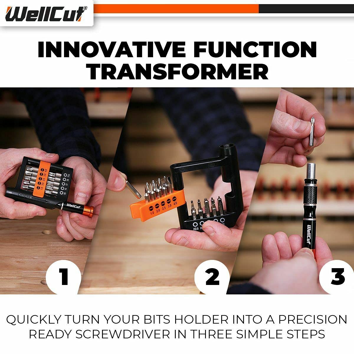 WELLCUT 21-Piece Precision Multi-Purpose Screwdriver Set Bit Set with Rotatable Pole and Anti-Slip Handle, Work Repair Tool for Household Appliances, Electronics, Crafts & DIY, WC-MPS21U