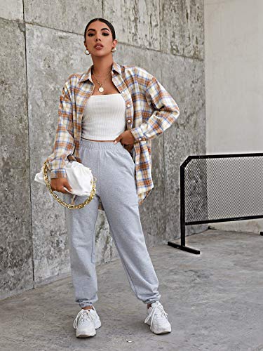 MakeMeChic Women's Plaid Shirts Oversized Flannels Shacket Jacket Multi Camel Small