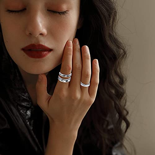 FIBO STEEL 6Pcs Stainless Steel Spinner Ring for Women Fidget Band Rings Moon Star Sand Blast Finish Ring Set for Stress Relieving Wedding Promise Size 5-13 (7)