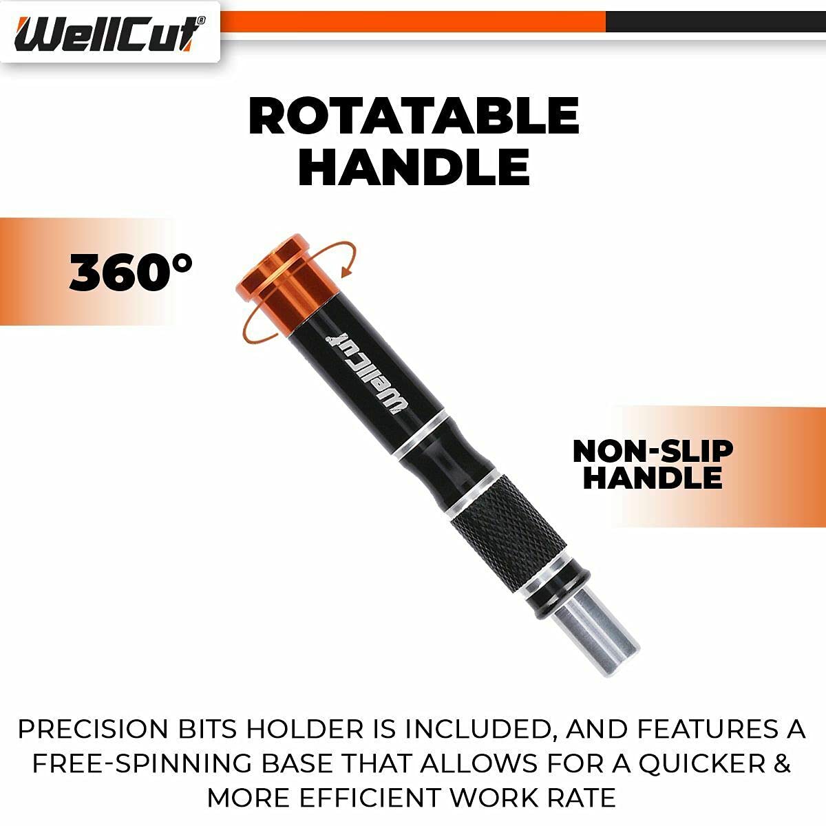 WELLCUT 21-Piece Precision Multi-Purpose Screwdriver Set Bit Set with Rotatable Pole and Anti-Slip Handle, Work Repair Tool for Household Appliances, Electronics, Crafts & DIY, WC-MPS21U