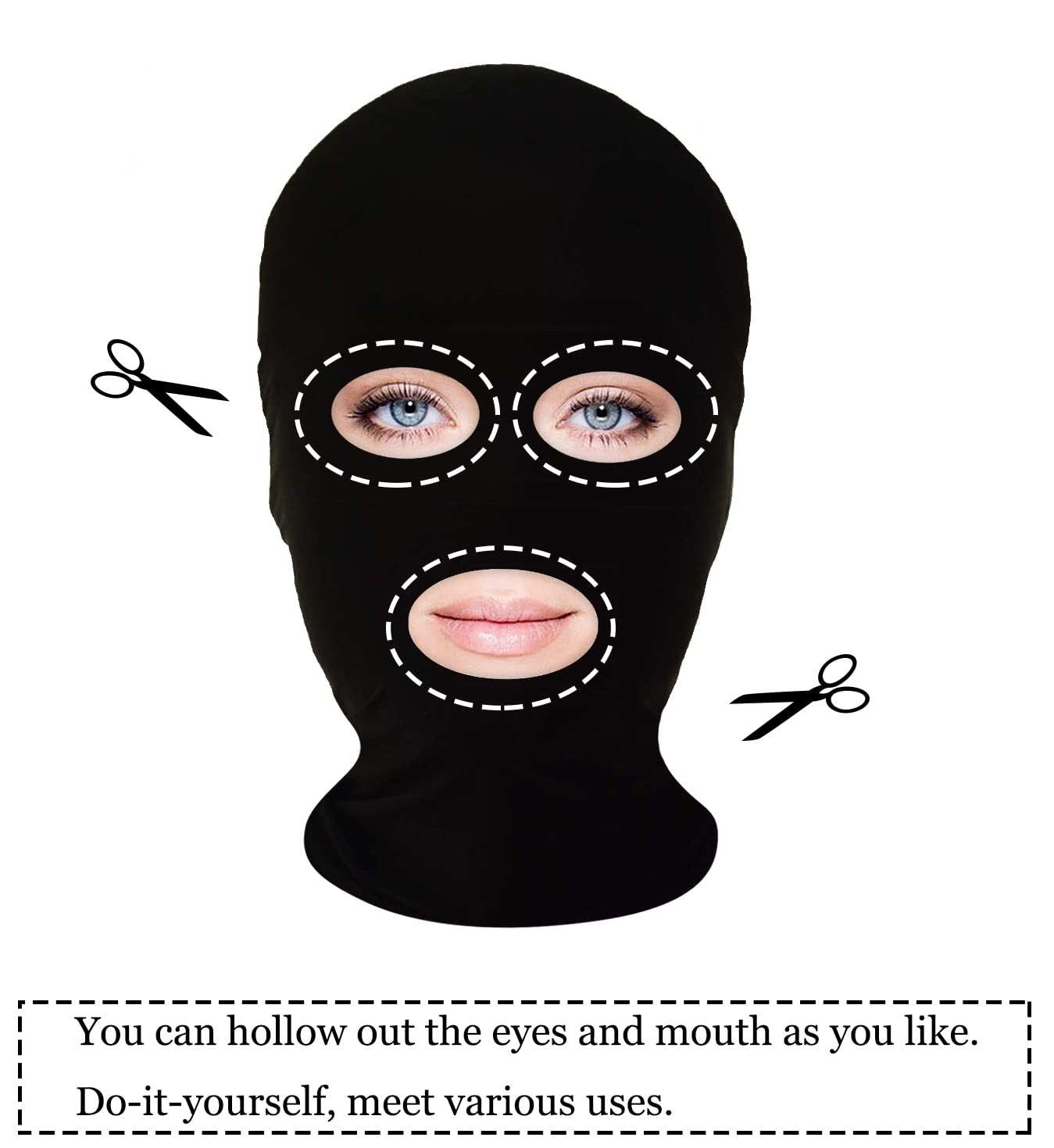 HOMELEX 2 Pieces Full Face Mask, 2nd Skin Masks,Halloween Spandex Hood for Unisex Cloth-Black