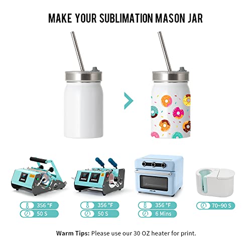 PYD Life Blanks Mason Jar 17 OZ Wide Mouth White Stainless Steel Tumbler with Lid and Metal Straw for Cricut Mug Press Machine Sublimation Print 4 Pack