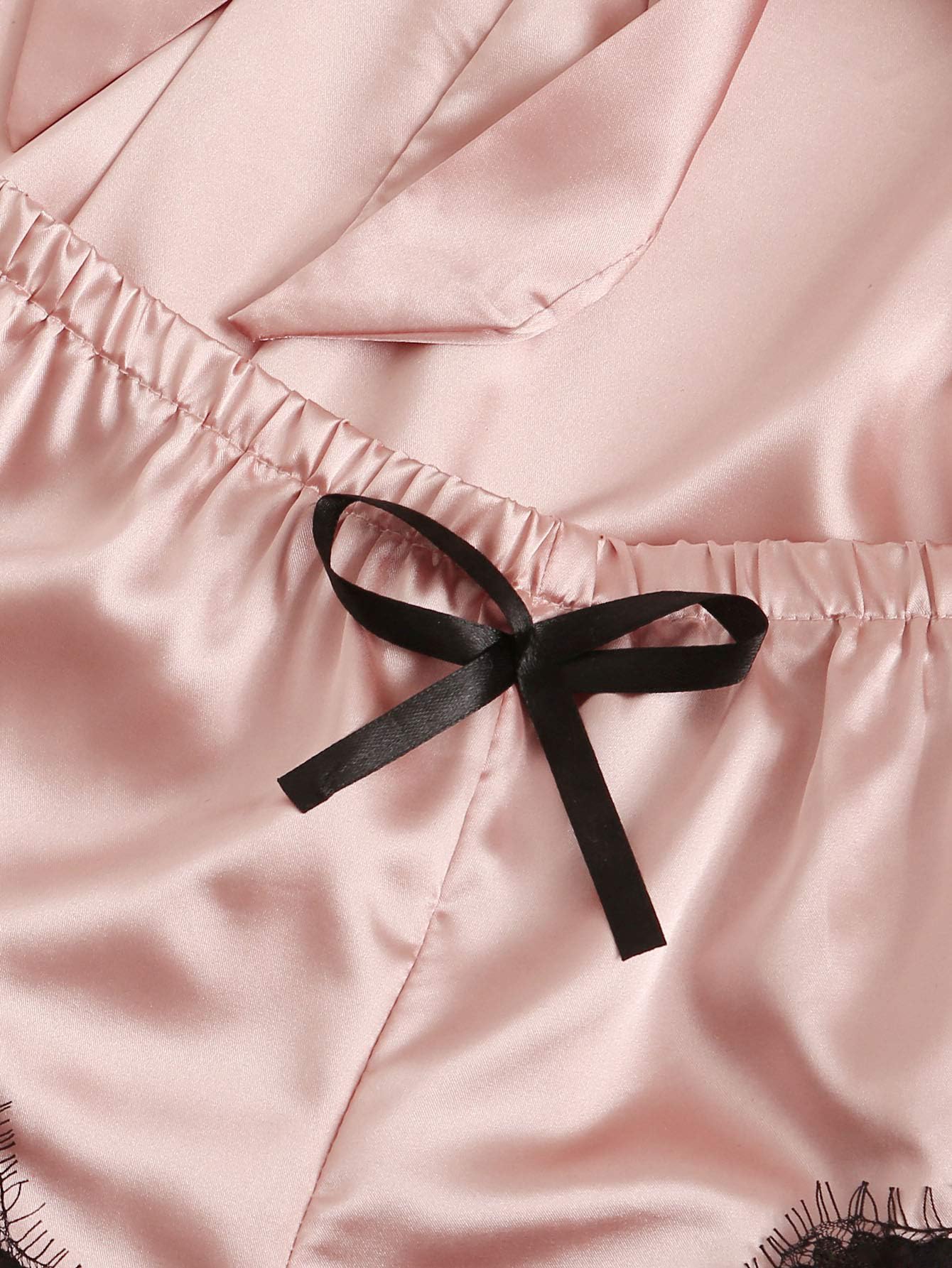 WDIRARA Women' Silk Satin Pajamas Set 4pcs Lingerie Floral Lace Cami Sleepwear with Robe Pink M