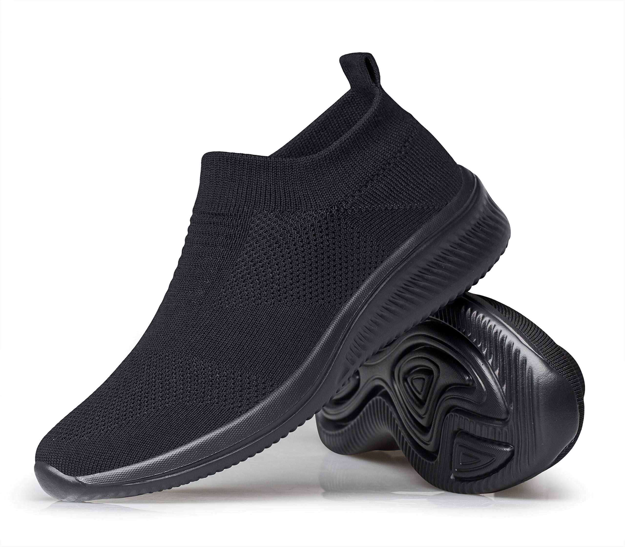 Vidbiv Men Slip on Casual Trainers Walking Shoes - Breathable Slip-on Lightweight Comfortable Tennis Mesh Sneaker Allblack