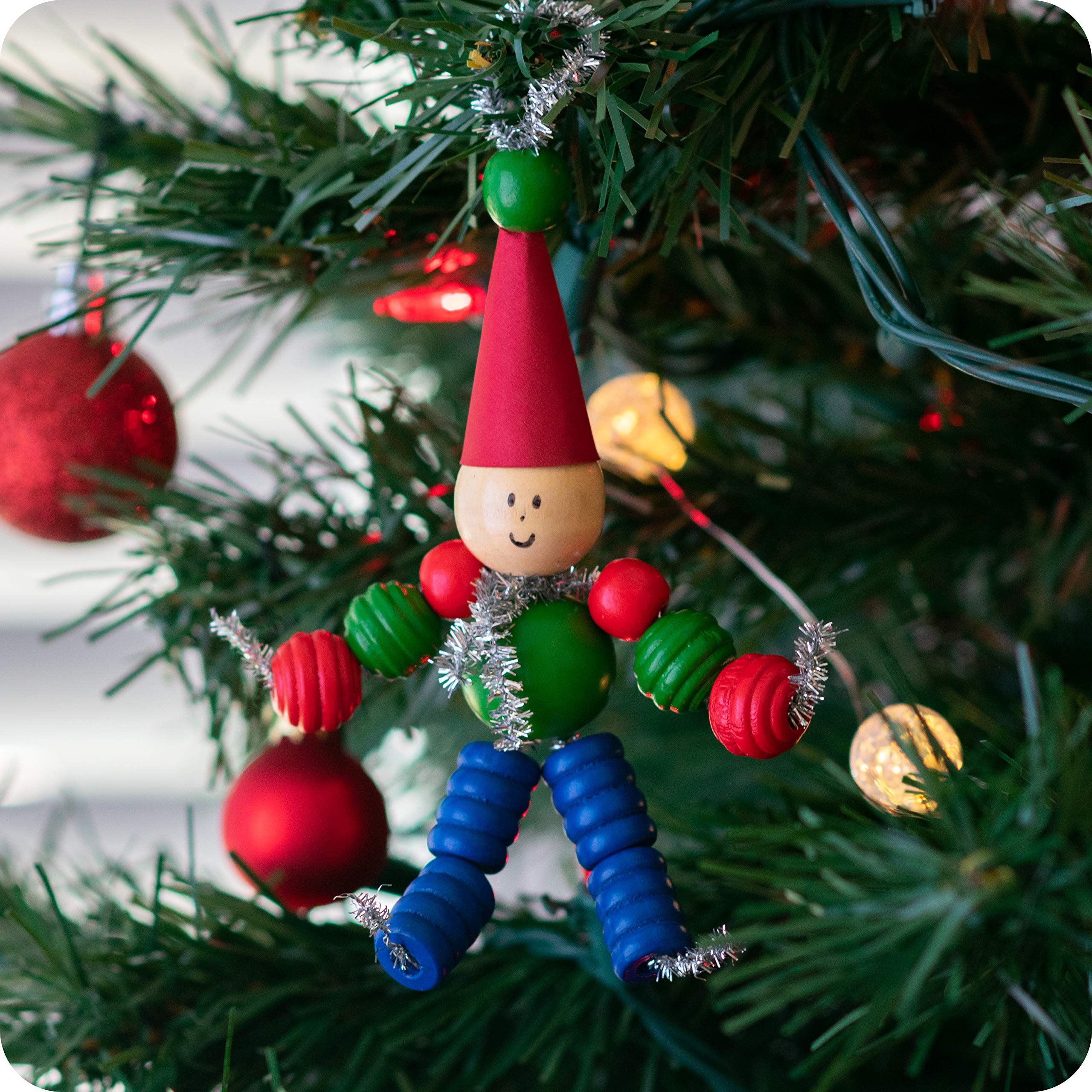 READY 2 LEARN Christmas Crafts - Create Your Own Bead Elves - DIY Ornaments for Kids - Christmas Tree Decoration - All Materials Included, Blue,Green,Red, Set of 4