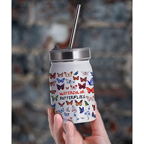 PYD Life Blanks Mason Jar 17 OZ Wide Mouth White Stainless Steel Tumbler with Lid and Metal Straw for Cricut Mug Press Machine Sublimation Print 4 Pack