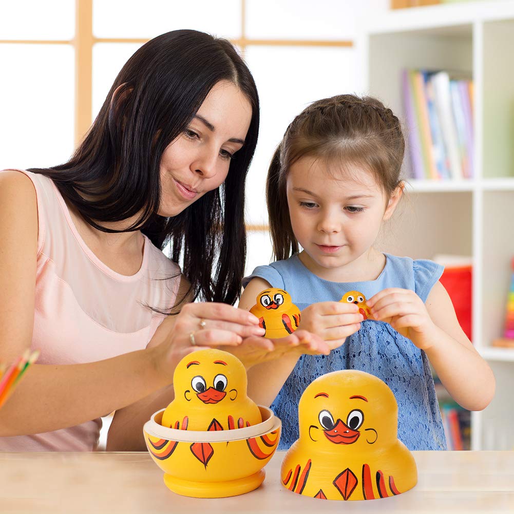 10 Pcs Wooden Yellow Duck Handmade Russian Nesting Dolls Toys, Cute Lovely Animal Matryoshka Stacking Dolls Home Decor, Educational Learning Toys for Adults