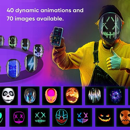 CHEMION Led Mask with Bluetooth App, Led Face Mask for Adults, Digital Face Mask for Birthday Parties, Concerts, Costume mask (AA Battery)