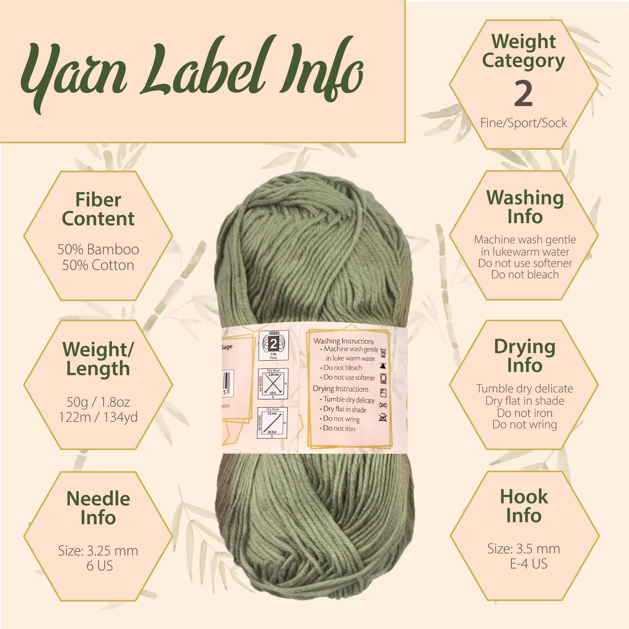 JubileeYarn Bamboo Cotton Sport Yarn - 50g/Skein - Shades of Brown - 4 Skeins