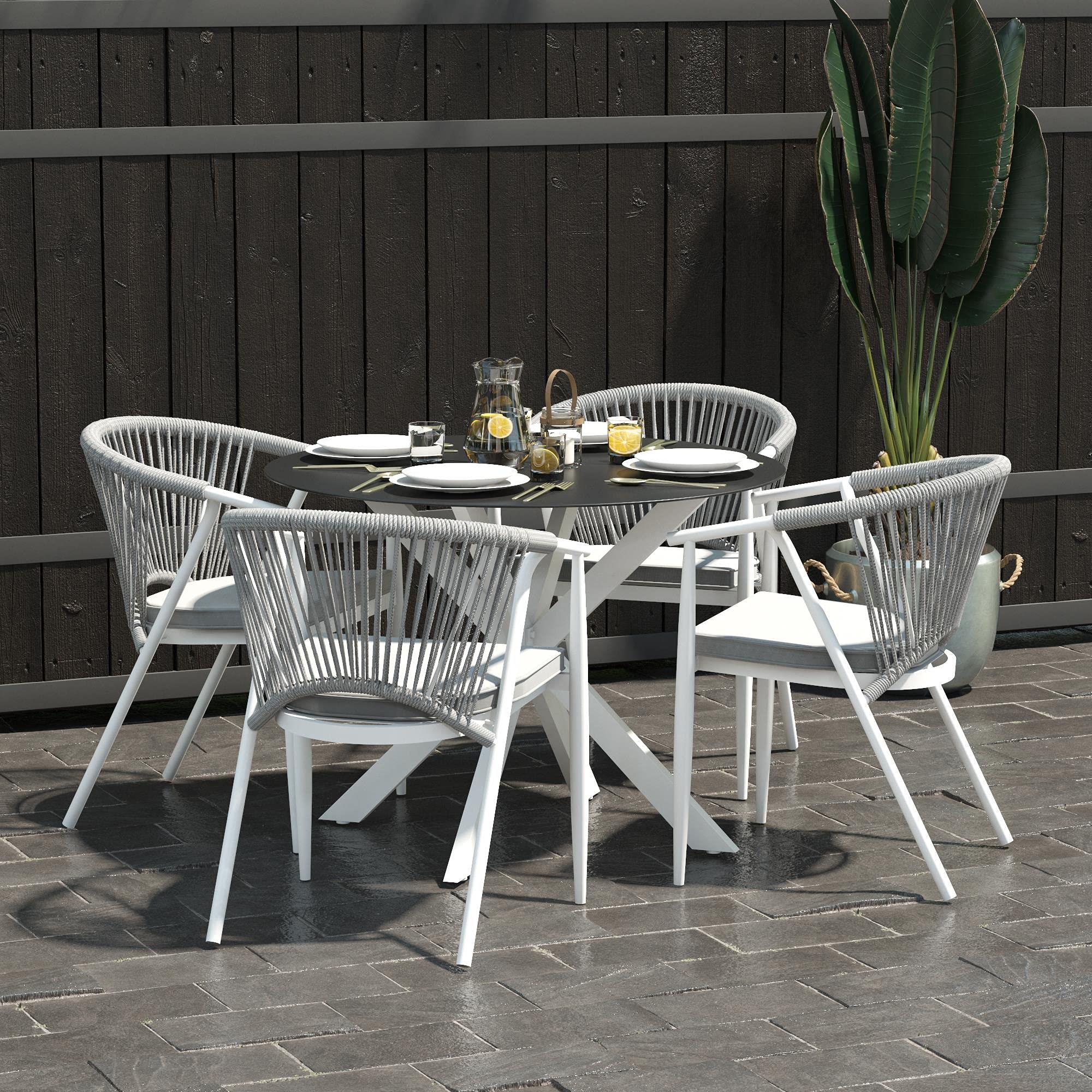 CosmoLiving by Cosmopolitan 88289WHGE Circi Collection Dining Table with Glass Top, White