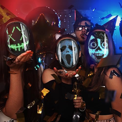 CHEMION Led Mask with Bluetooth App, Led Face Mask for Adults, Digital Face Mask for Birthday Parties, Concerts, Costume mask (AA Battery)
