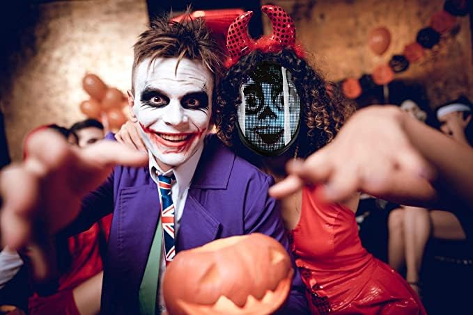 CHEMION Led Mask with Bluetooth App, Led Face Mask for Adults, Digital Face Mask for Birthday Parties, Concerts, Costume mask (AA Battery)