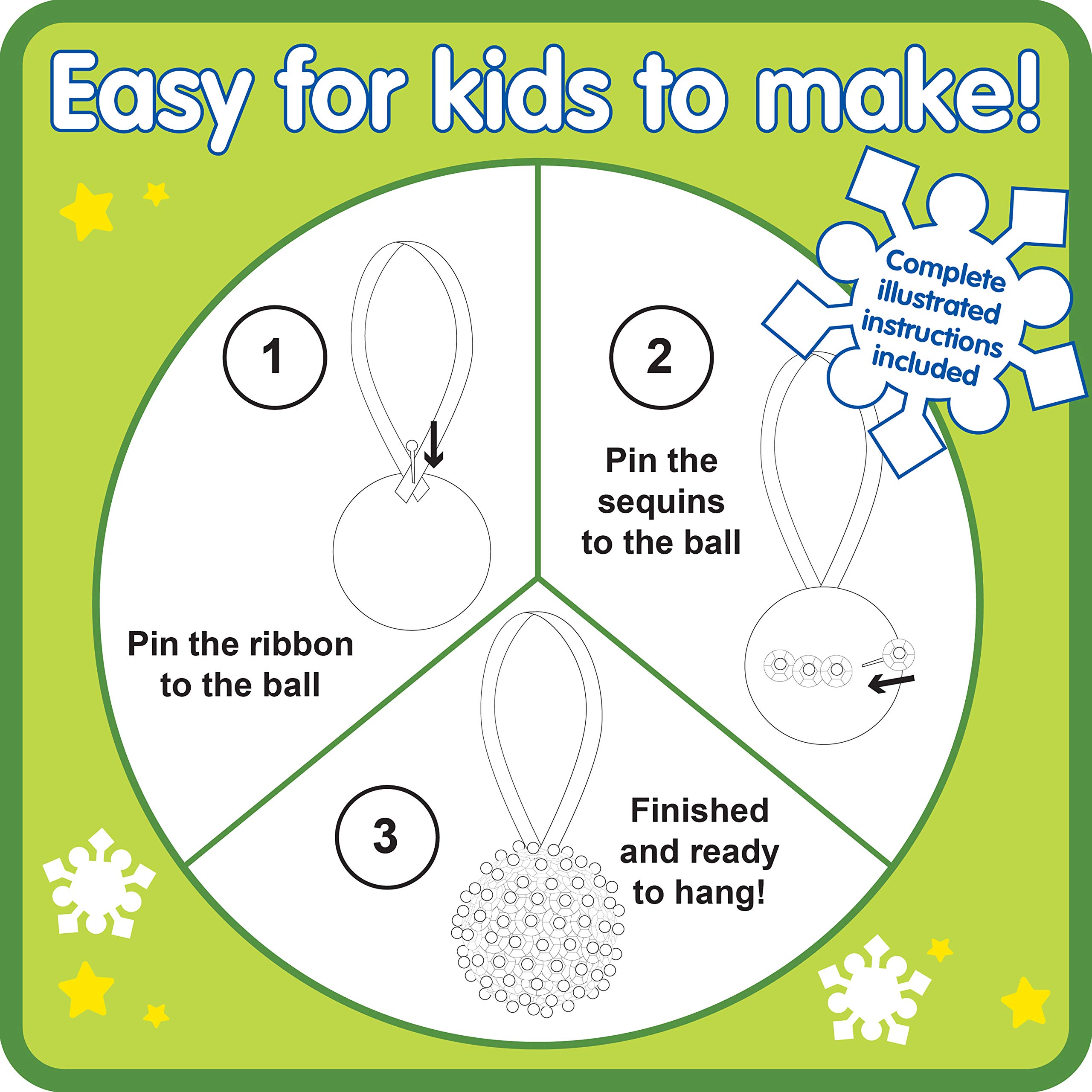 READY 2 LEARN- Create Your Own Sequin Ornaments - Set of 6 - Christmas Crafts for Kids - Christmas Tree Decorations - All Materials Included, Green,Red,Silver